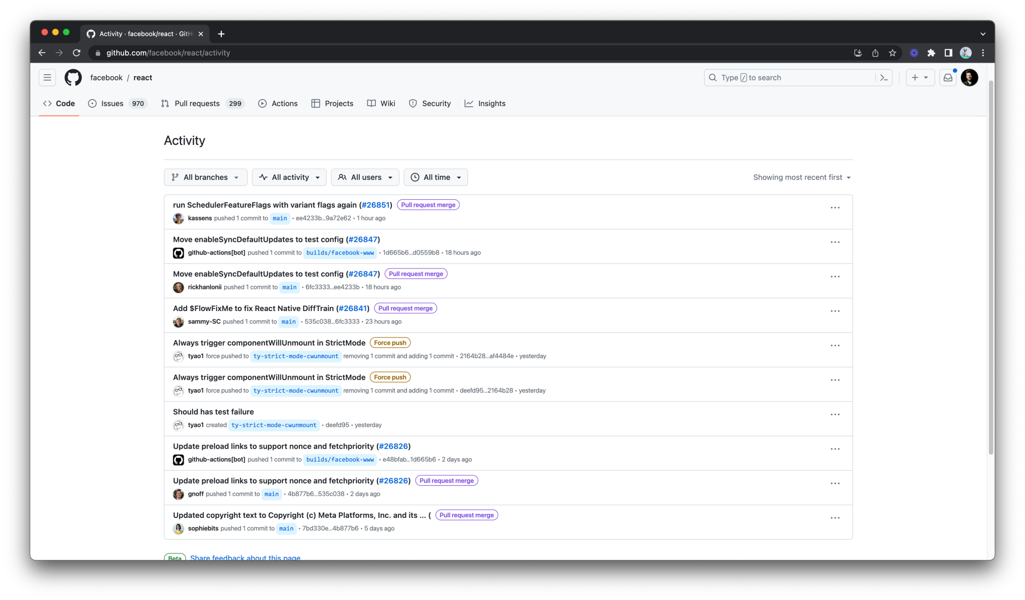 View repository pushes on the new activity view - GitHub Changelog