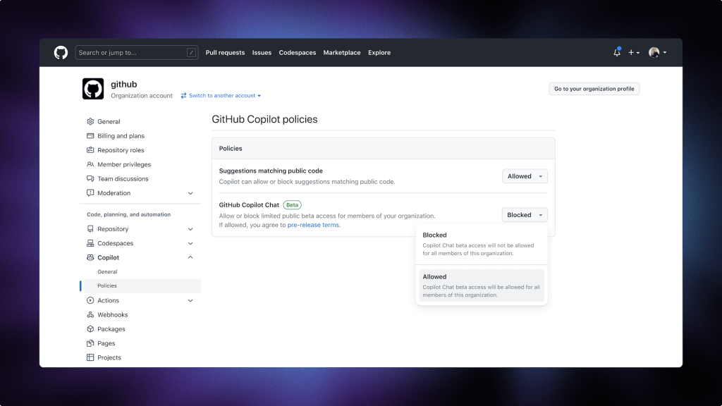 GitHub Copilot Chat beta now available for every organization - The GitHub Blog