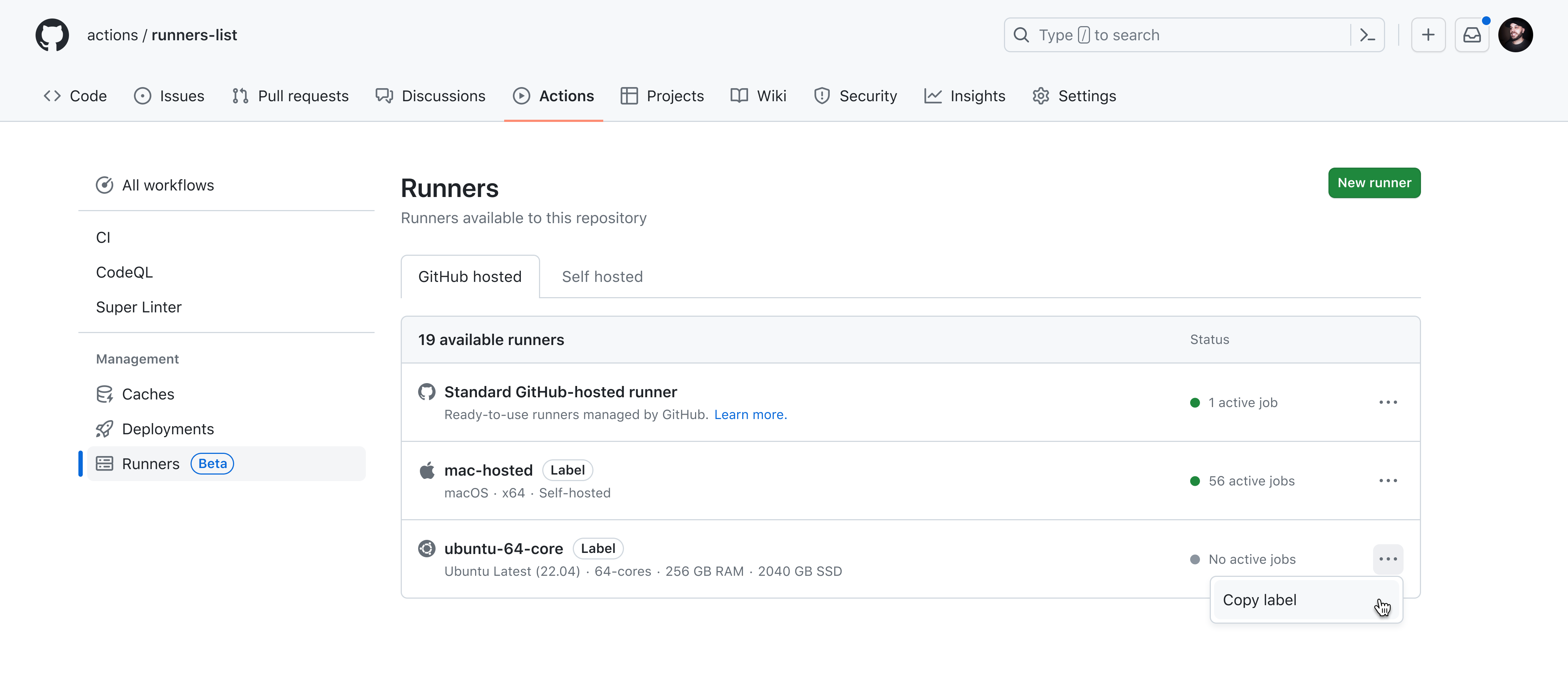 Repository Actions Runners List - GitHub Changelog