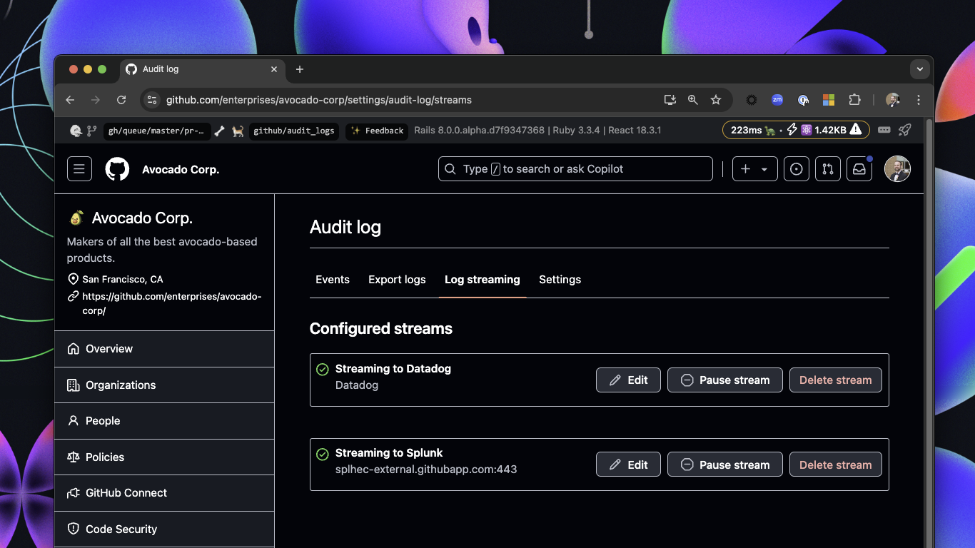 Enterprise audit logs can be streamed to two endpoints (private beta) - GitHub Changelog