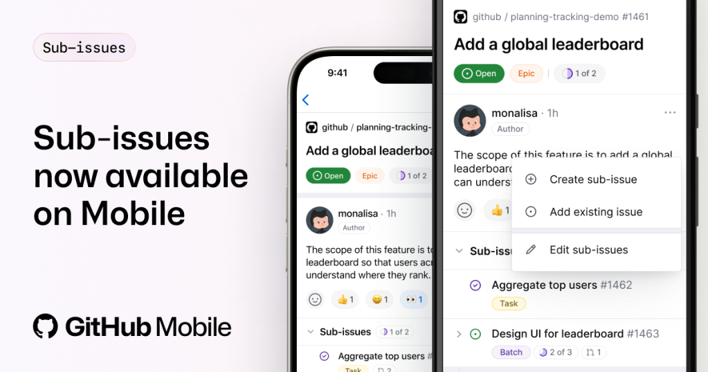 Create, add, and remove sub-issues on GitHub Mobile - GitHub Changelog