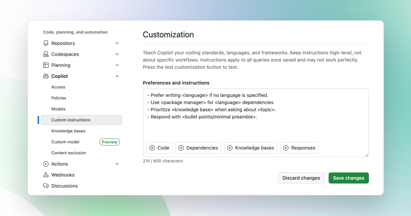 Organization custom instructions now available - GitHub Changelog