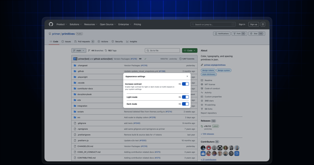 Control contrast for all GitHub themes - GitHub Changelog