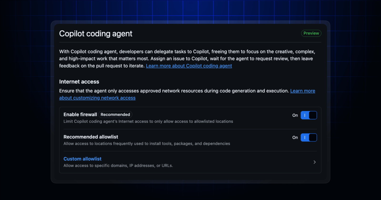 Configure internet access for Copilot coding agent - GitHub Changelog