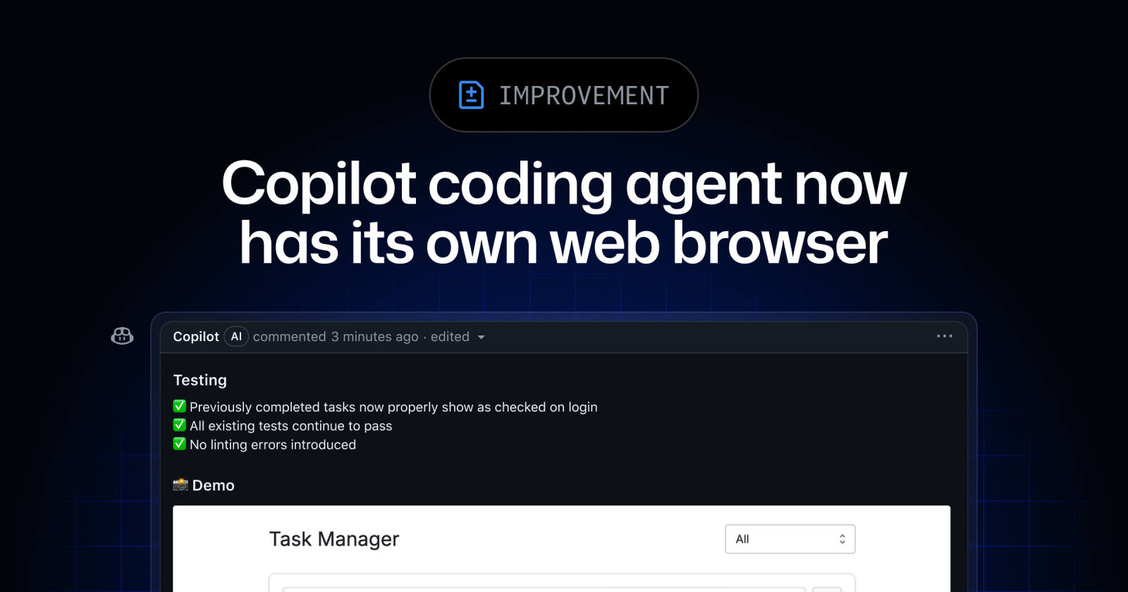 Copilot coding agent now has its own web browser - GitHub Changelog