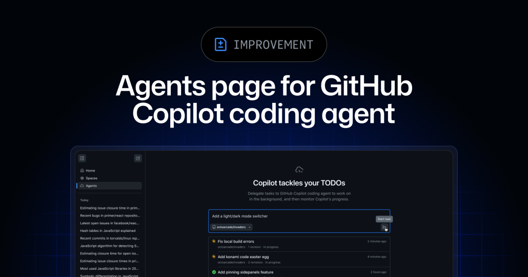 Agents page for GitHub Copilot coding agent - GitHub Changelog