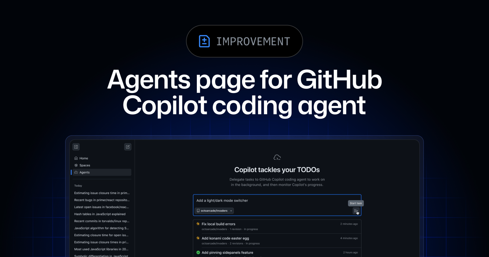Agents page for GitHub Copilot coding agent - GitHub Changelog