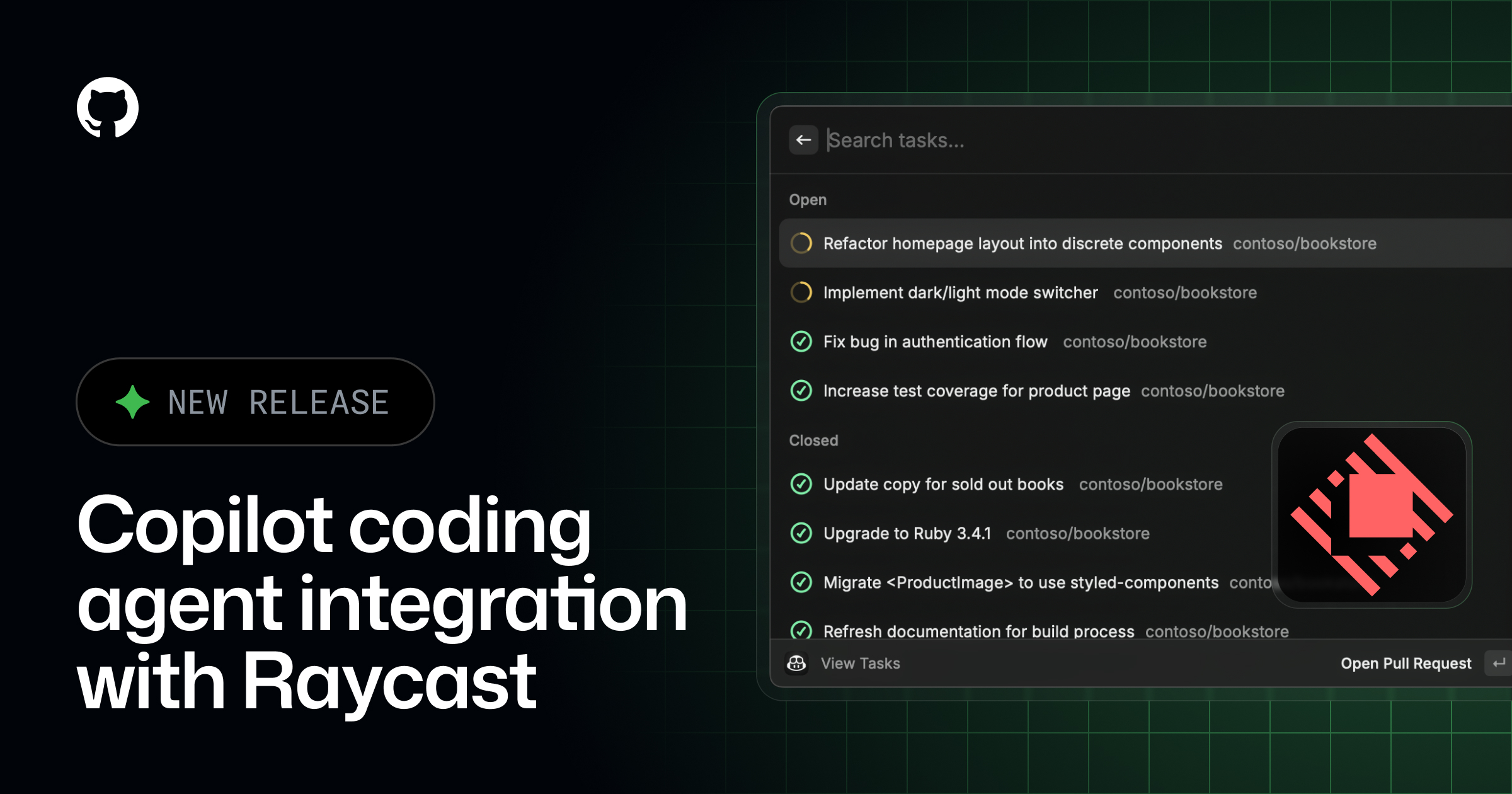 Start and track Copilot coding agent tasks from Raycast - GitHub Changelog