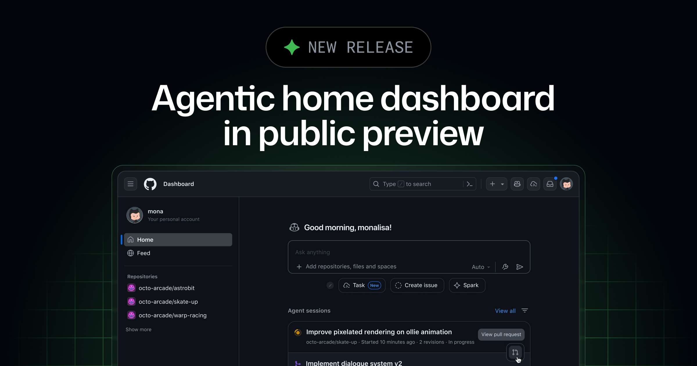 Home dashboard update in public preview - GitHub Changelog