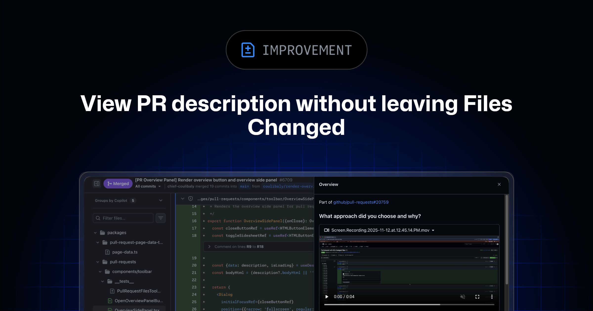 Quick access to the pull request description now in the "Files changed" public preview - GitHub ...