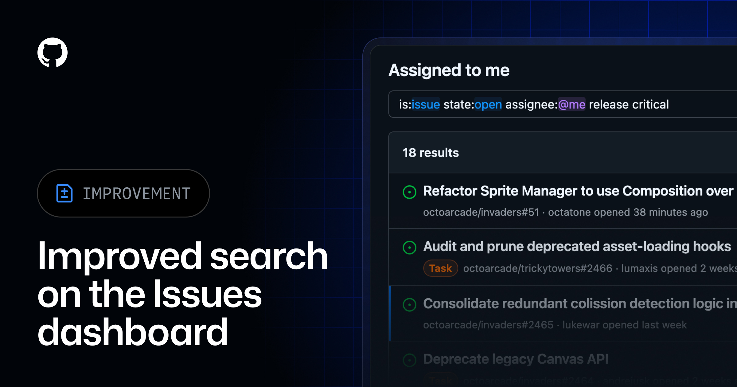 Improved search on the issues dashboard - GitHub Changelog