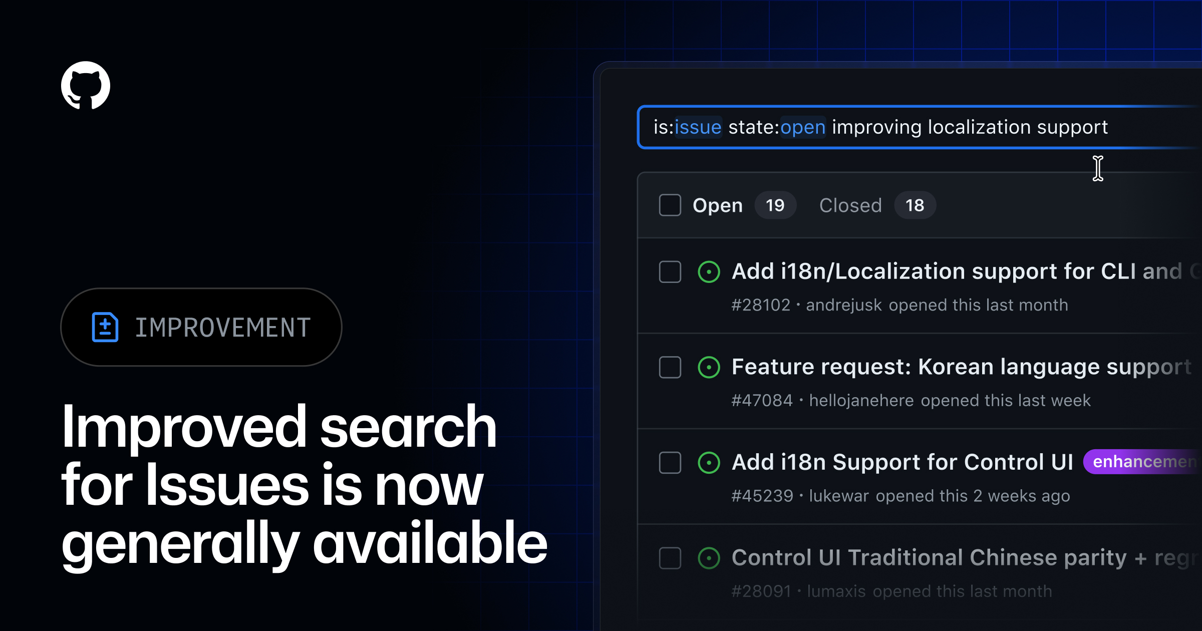 Improved search for GitHub Issues is now generally available - GitHub Changelog