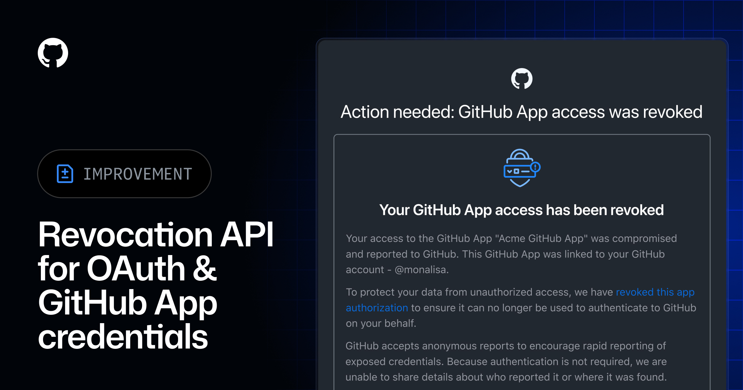Credential revocation API now supports GitHub OAuth and GitHub app ...